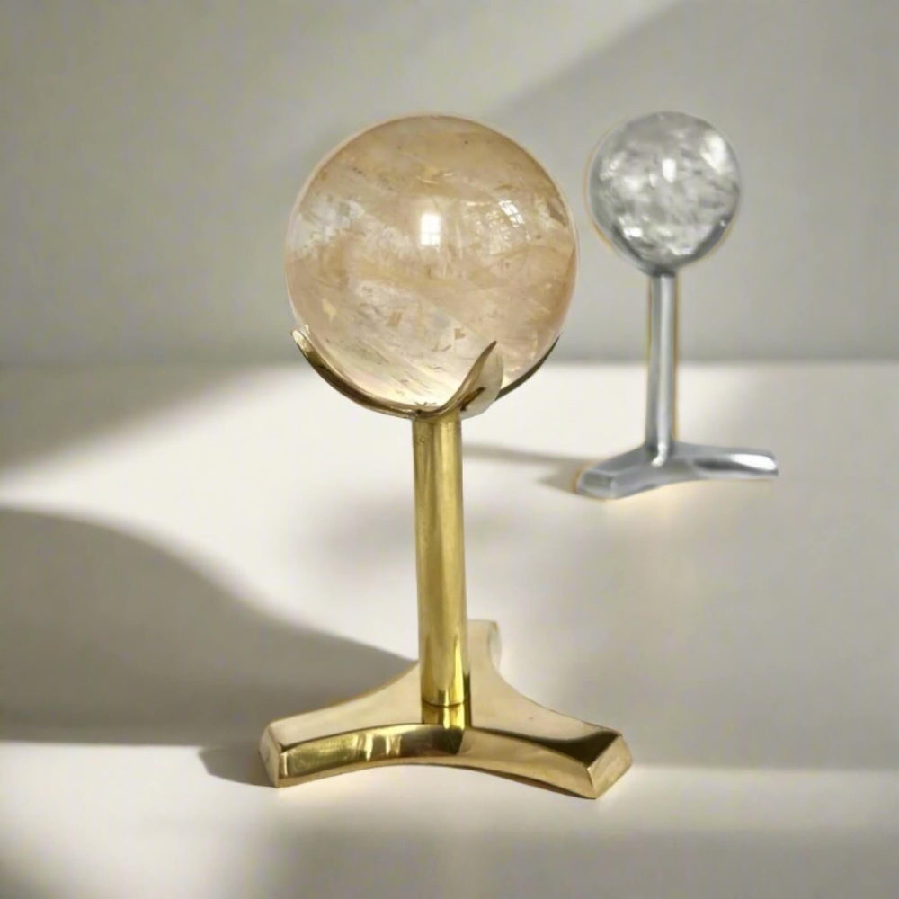 Modern Vintage Brass Crystal & Mineral Cluster Display Stand / Sphere ...